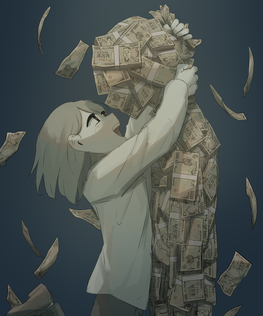 Safebooru - 1girl absurdres arms around neck arms up avogado6 banknote falling money happy ...