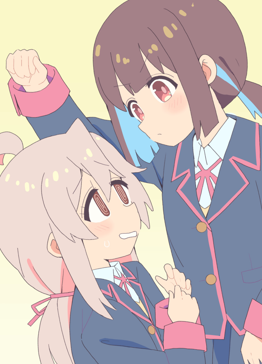 Safebooru - 2girls @ @ absurdres ahoge blush brown eyes brown hair ...