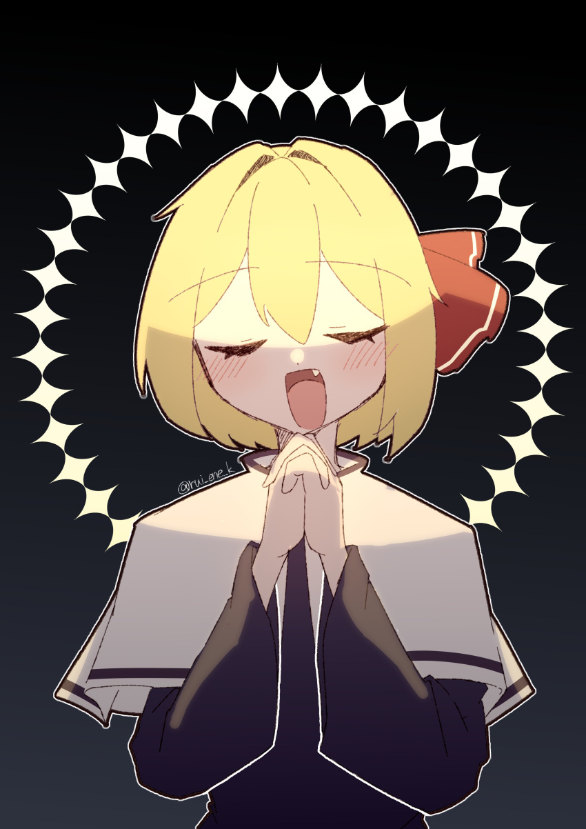 Safebooru - 1girl absurdres alternate costume black dress blonde hair blush capelet closed eyes ...