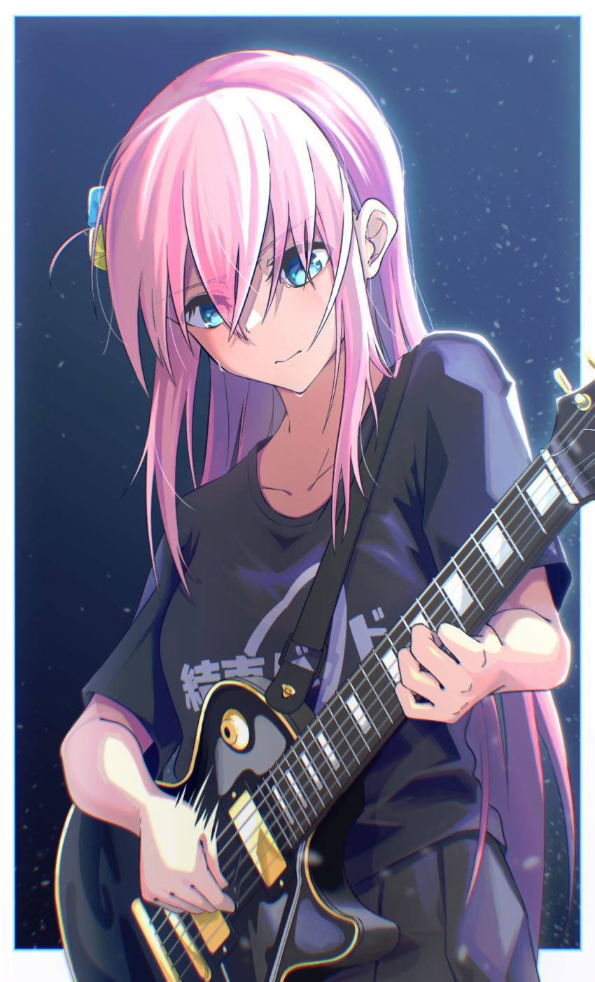 Safebooru - 1girl black shirt black skirtu blue eyes blush bocchi the rock! border closed mouth ...