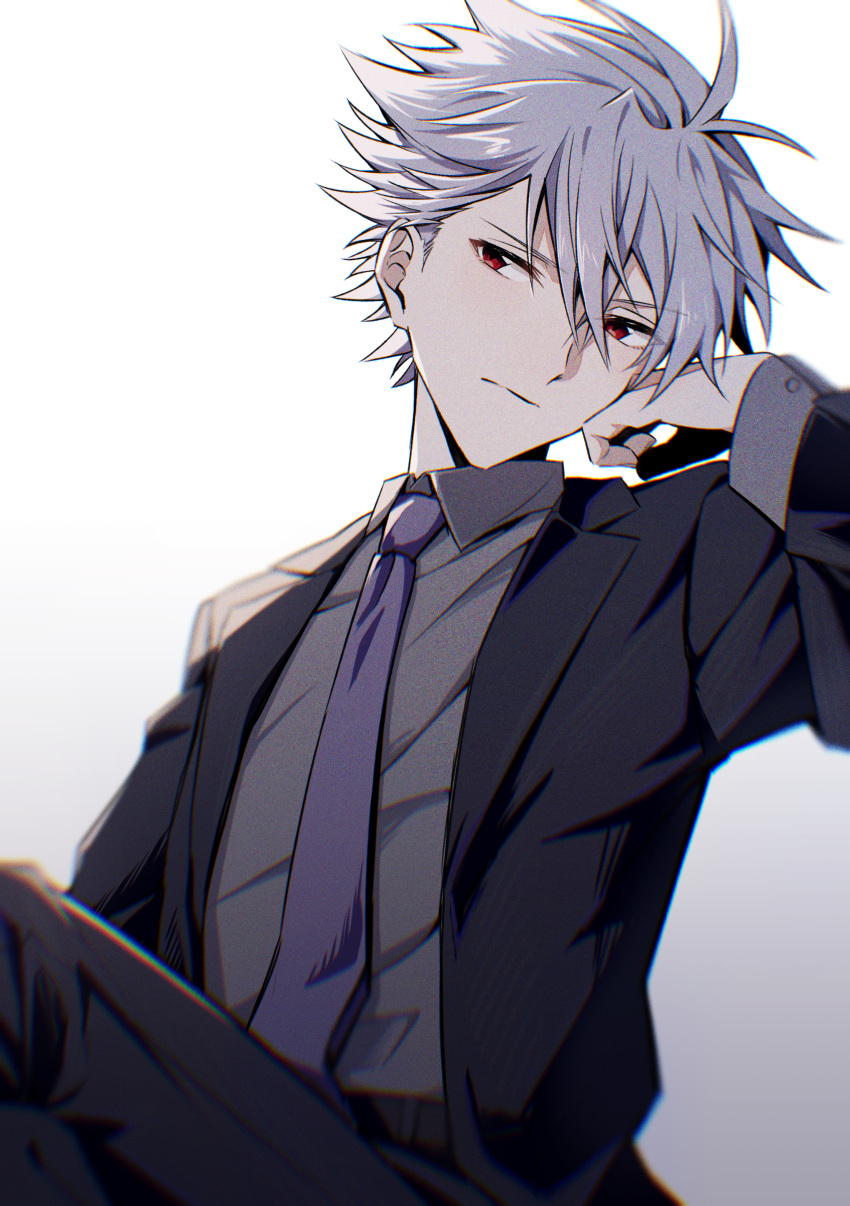 Safebooru - 1boy absurdres black jacket closed mouth collared shirt commentary request emu ...