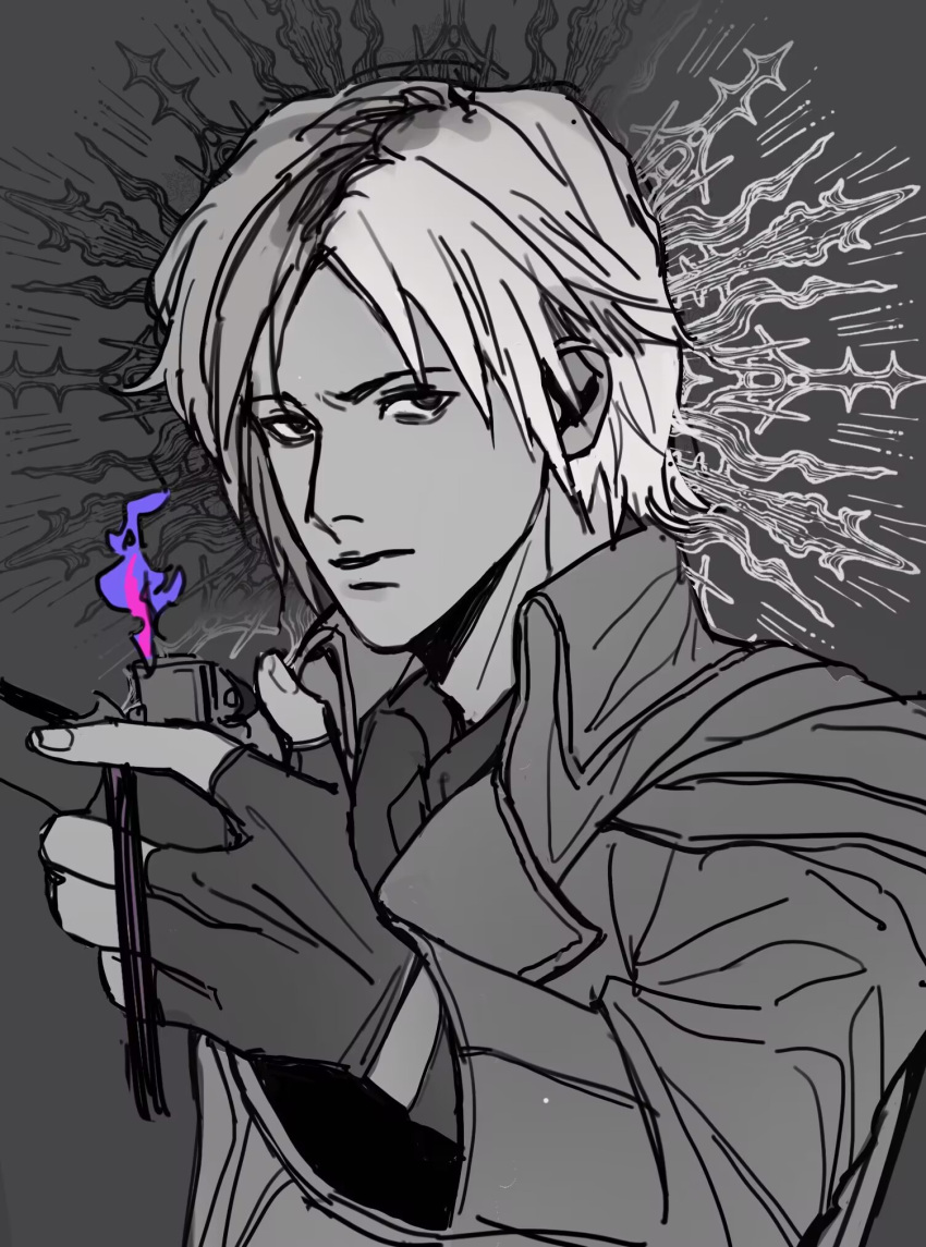 Safebooru - 1boy banjiaboluo cigarette coat fingerless gloves fire garo (series) garo fang of ...