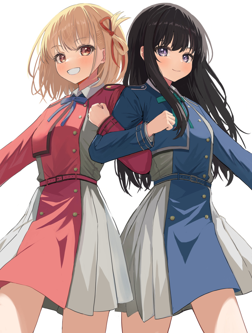 Safebooru - 2girls absurdres black hair blonde hair blue dress bob cut collared shirt commentary ...