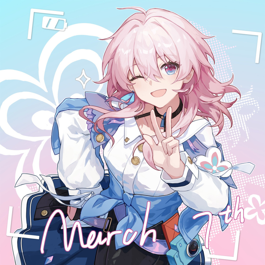 Safebooru - 1girl belt black choker blue skirt breasts buttons character name chinese commentary ...