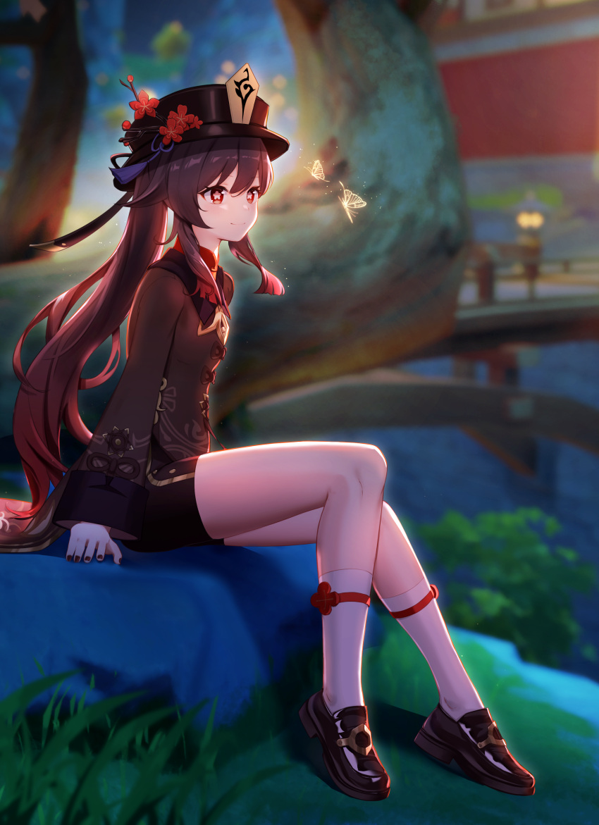 Safebooru - 1girl absurdres black footwear black headwear black jacket black nails black shorts ...