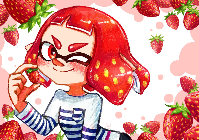 Safebooru - 1girl food fruit highres holding holding food looking at ...