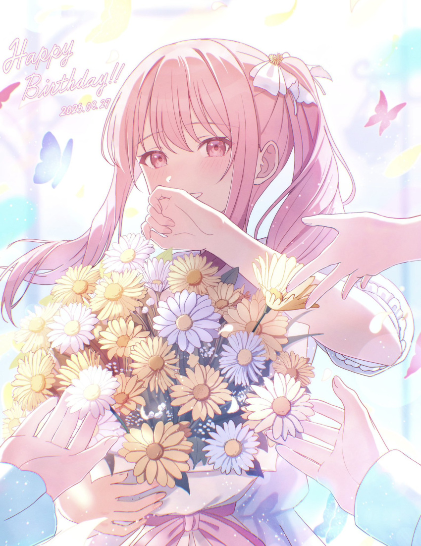 Safebooru - 1other akiyama mizuki bouquet bug butterfly covering own ...