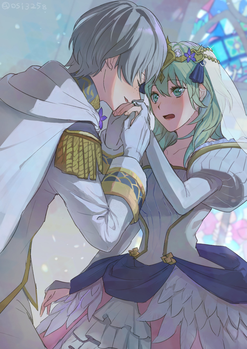 Safebooru - 1boy 1girl absurdres ashe ubert breasts bridal veil cape ...