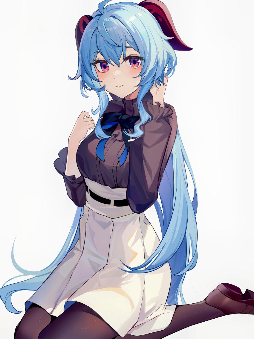 Safebooru - 1girl absurdres ahoge black pantyhose blue bow blue bowtie blue hair bow bowtie ...