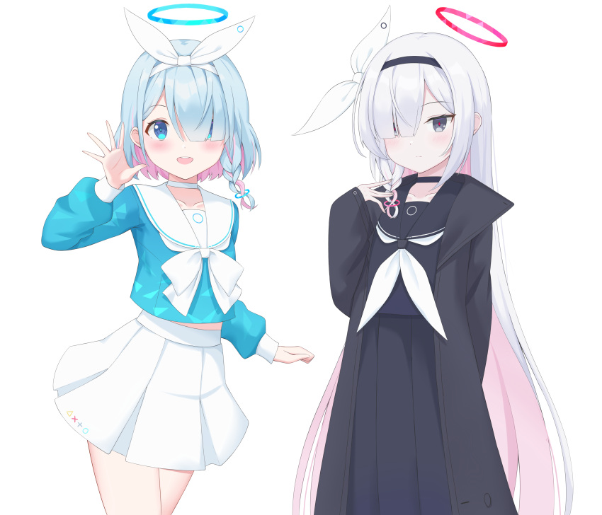 Safebooru - 2girls a.r.o.n.a (blue archive) absurdres arm up arona (blue archive) black coat ...
