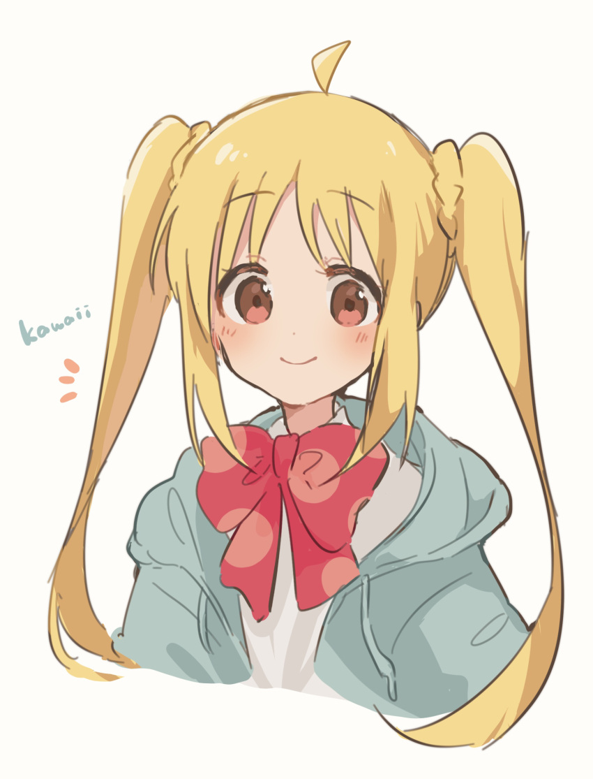 Safebooru - 1girl ahoge alternate hairstyle blonde hair blush bocchi the rock! grey hoodie hair ...