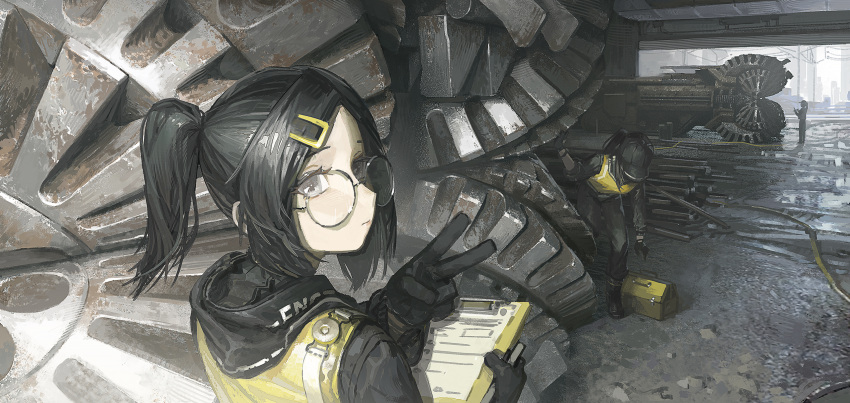 Safebooru - 3girls black gloves black hair closed mouth err03 expressionless gloves grey eyes ...