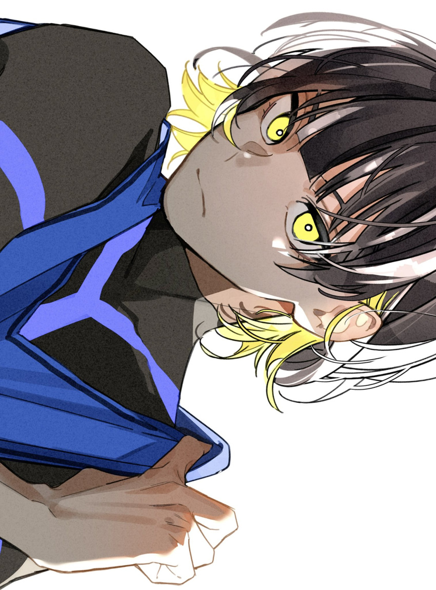 Safebooru - 1boy bachira meguru black hair blonde hair blue lock blunt bangs bodysuit clos ...