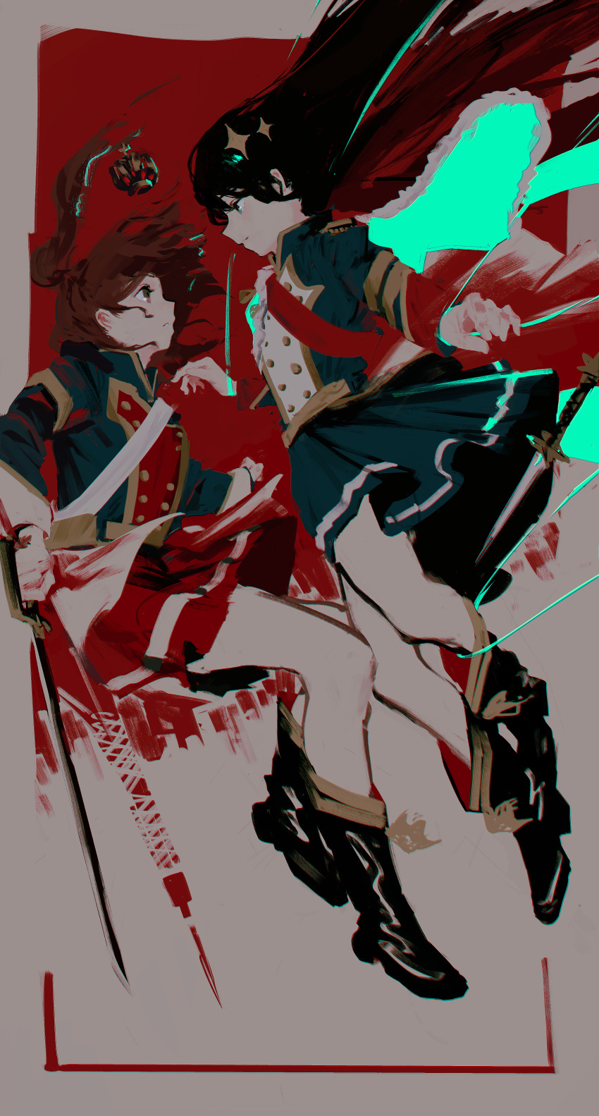 Safebooru - 2girls absurdres aijou karen belt black hair blue eyes blue ...