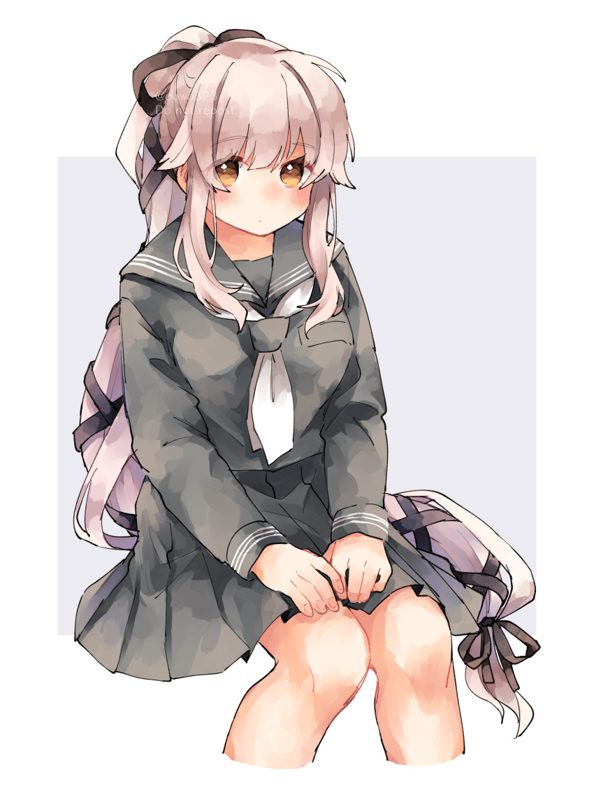 Safebooru - 1girl absurdres amot 211 blush closed mouth cropped legs feet out of frame grey ...