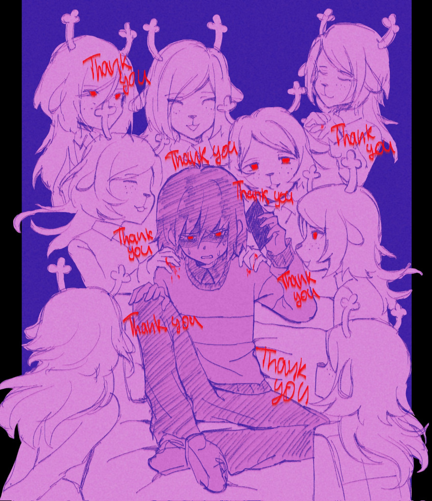 Safebooru - 1other antlers blue background cellphone clone clone harem ...