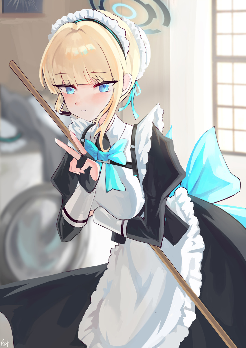 Safebooru - 1girl absurdres apron black gloves blonde hair blue archive blue eyes closed mouth ...
