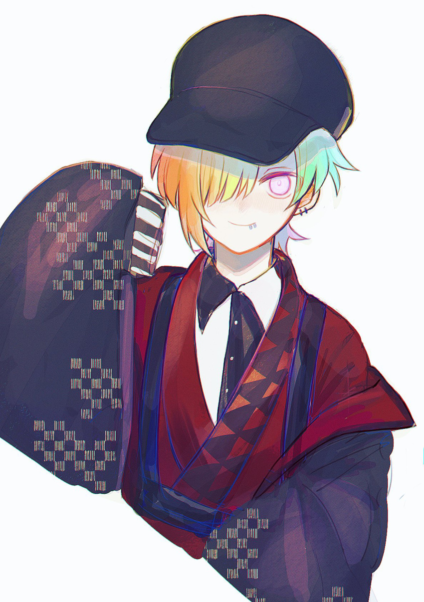 Safebooru - 1boy aqua hair bakara (19083210) baseball cap black ...