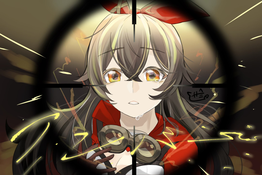 Safebooru - 1girl amber (genshin impact) blush brown eyes brown hair brown shorts challaoyu0309 ...