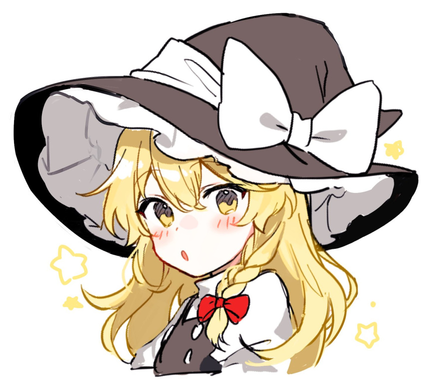 Safebooru - 1girl :o blonde hair blush bow braid cropped torso hair between eyes hair ribbon hat ...