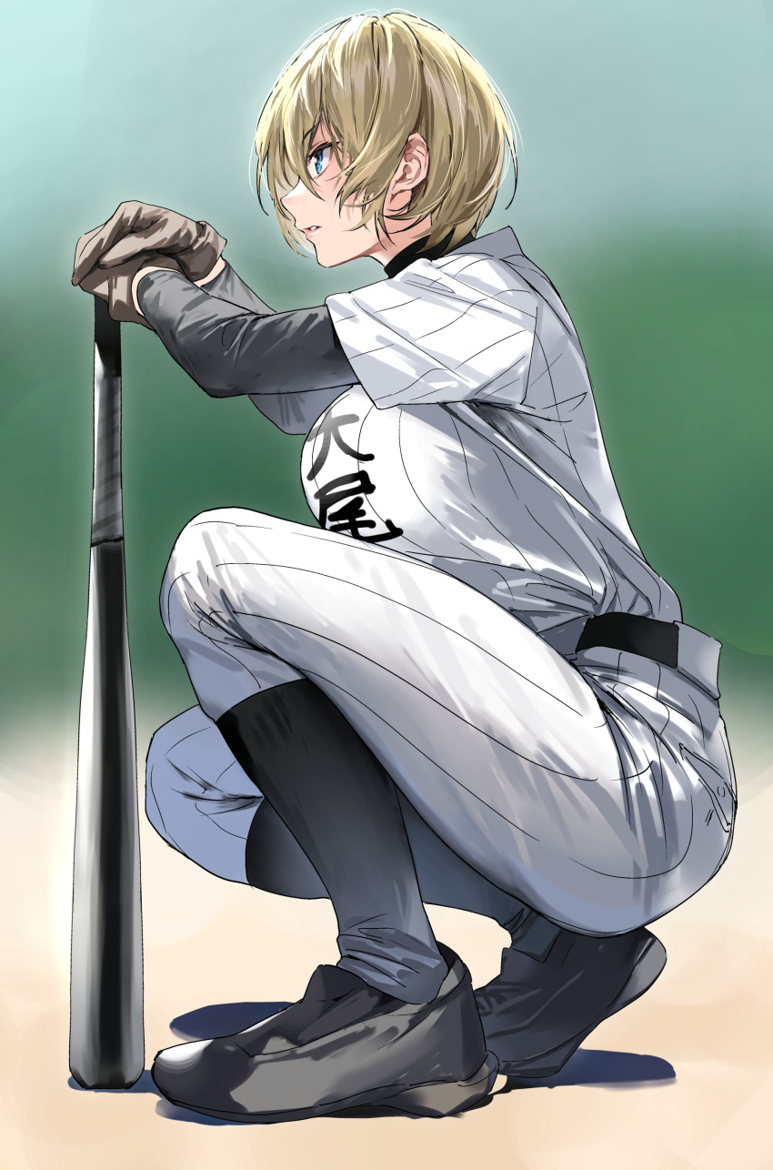 Safebooru - 1girl absurdres baseball bat baseball uniform belt black footwear black socks blonde ...