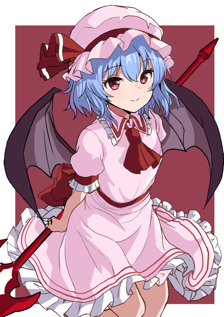 Safebooru 1girl Ascot Bat Wings Blue Hair Breasts Dress Hat Highres Holding Holding Polearm