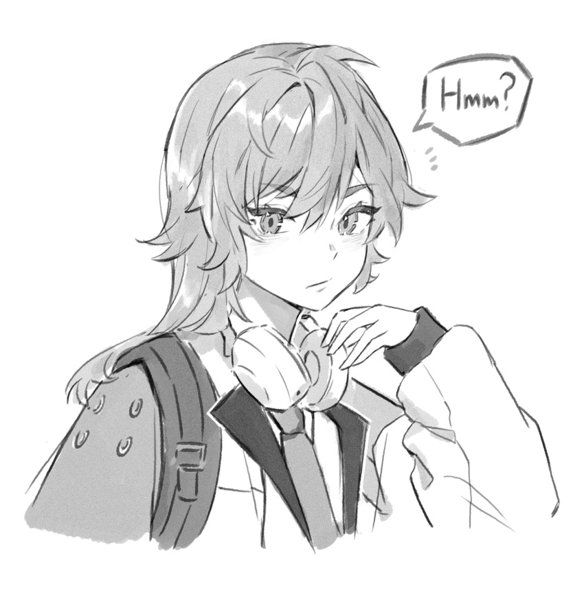 Safebooru - 1boy closed mouth cropped torso greyscale hair between eyes ...