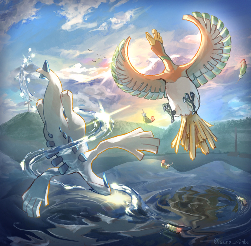 Safebooru - absurdres animal focus beak bird blue sky clouds flying ...