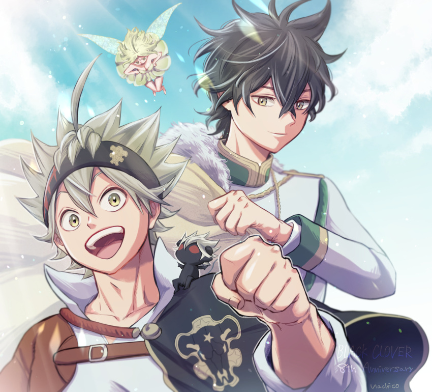 Safebooru - 2boys ahoge asta (black clover) bell (black clover) black bulls (emblem) black ...