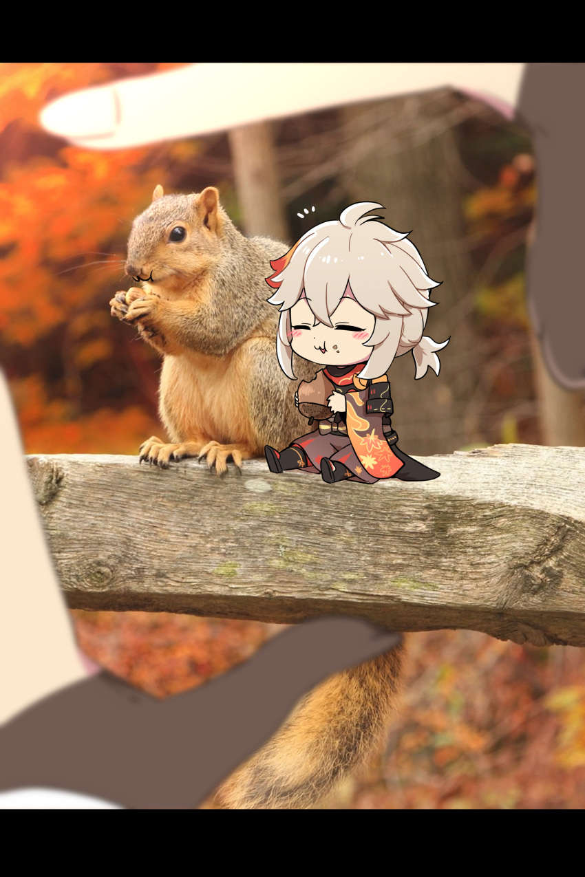 Safebooru - 1boy 1girl :3 ^ ^ absurdres acorn ahoge armor autumn black footwear black gloves ...