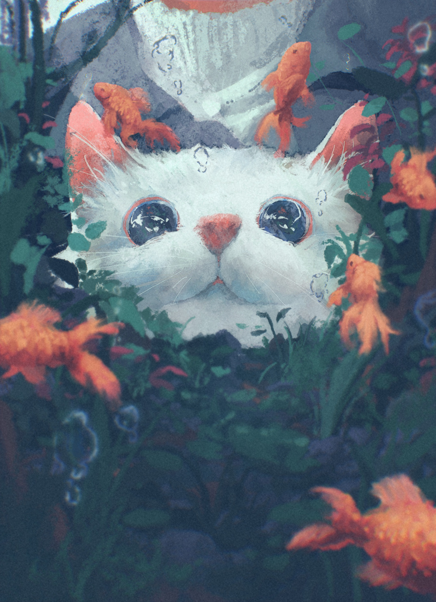 Safebooru - 1other absurdres air bubble ambiguous gender animal animal focus bubble cat coat ...