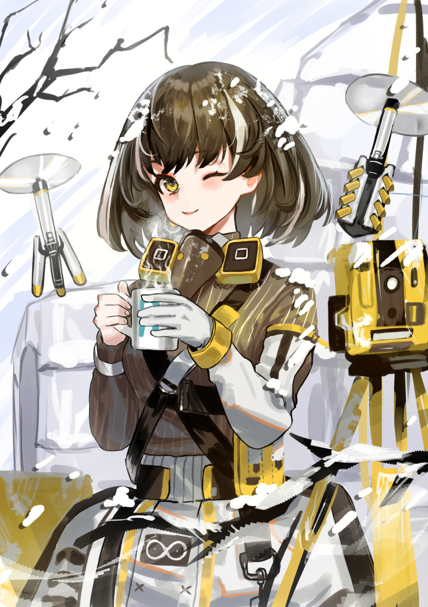 Safebooru - 1girl adamosina arknights brown hair cup drone earrings ...