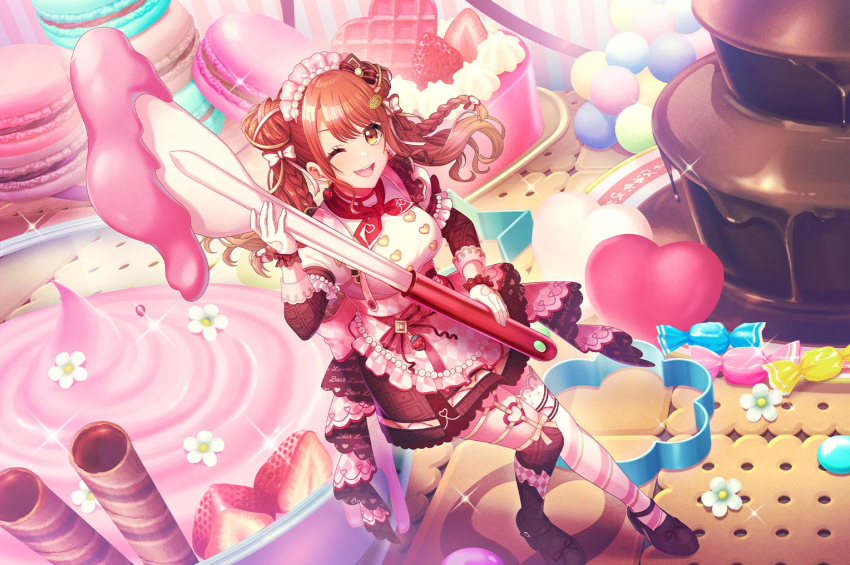 Safebooru - blush brown eyes brown hair d4dj dress long hair seto rika smile twintails wink ...