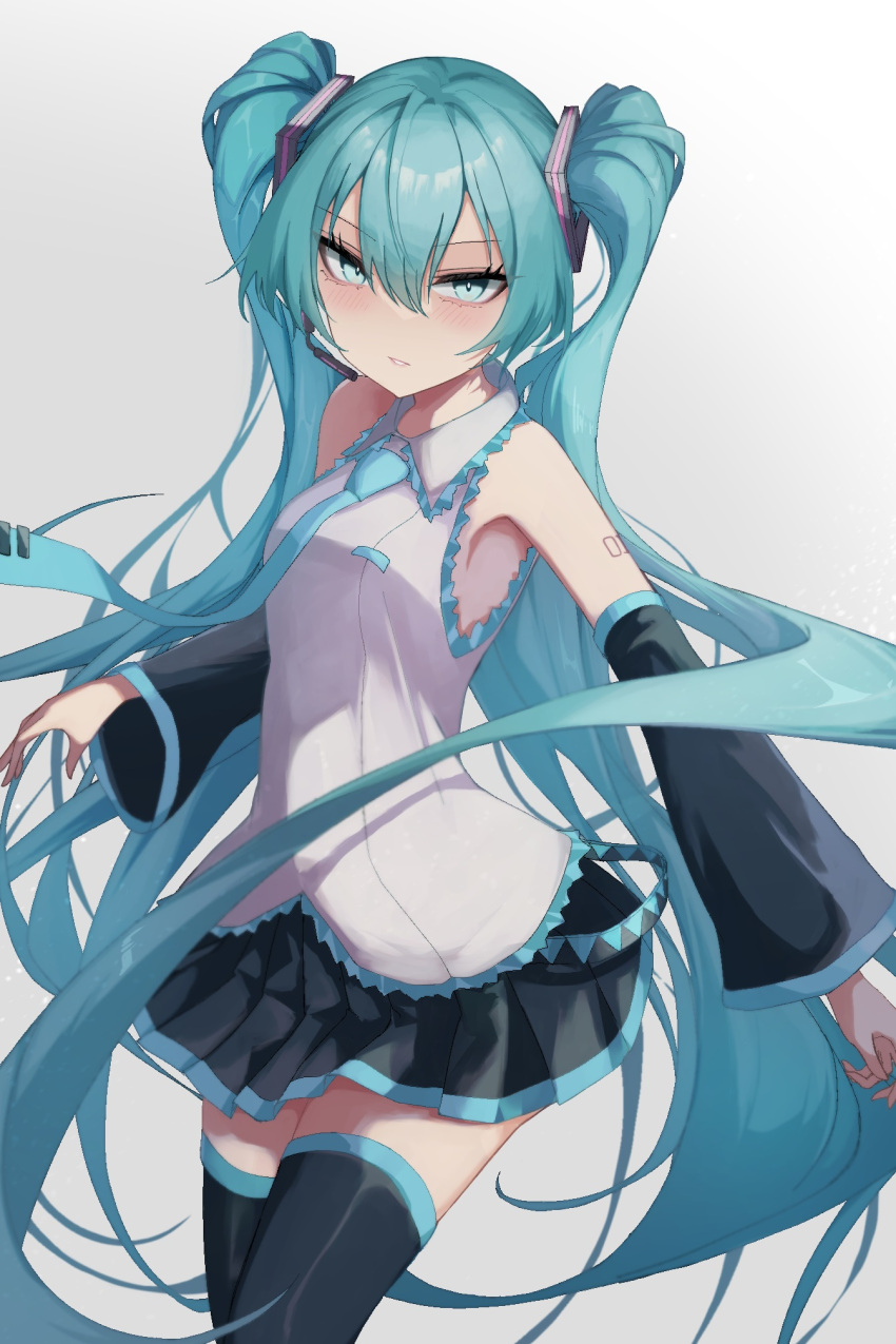 Safebooru - 1girl aqua eyes aqua hair aqua necktie black dress blue eyes blue hair detached ...