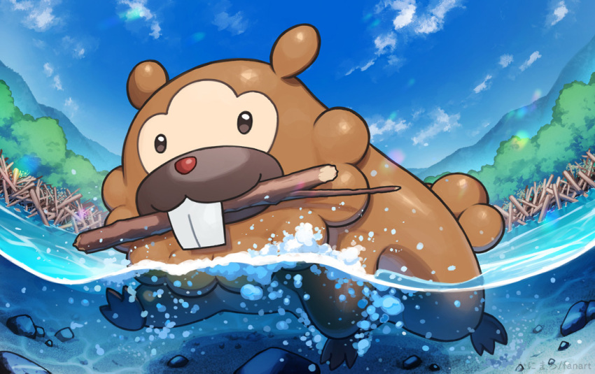Safebooru - aoiusi27 bidoof clouds commentary request dam day full body ...