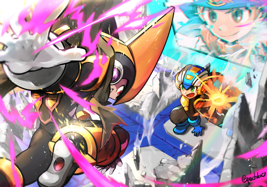 Safebooru - 3boys bass.exe (mega man) black bodysuit black scarf blue gloves bodysuit commentary ...