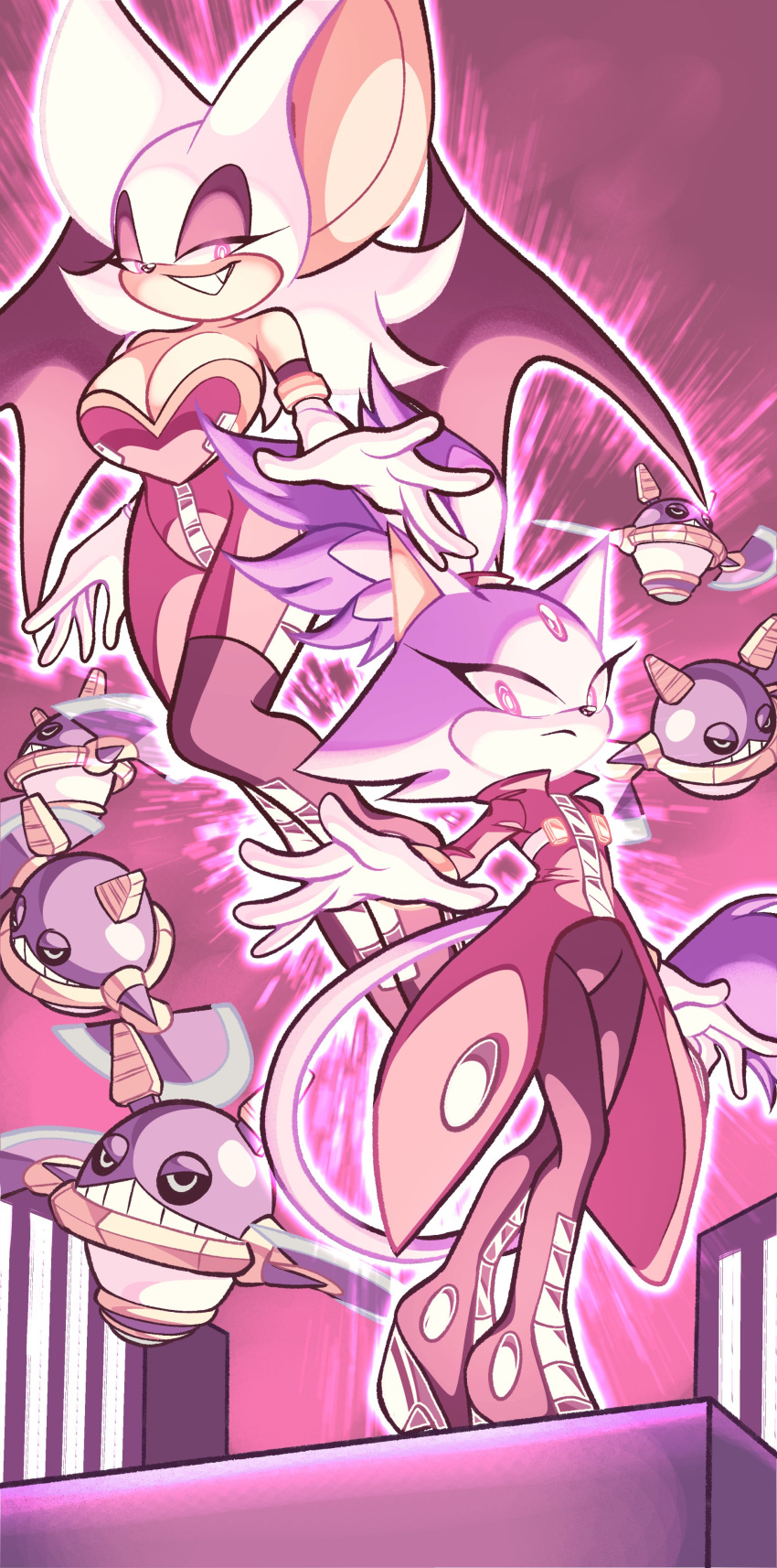 Safebooru - 2girls absurdres alternate costume aura bat wings blaze the cat breasts cat girl cat ...