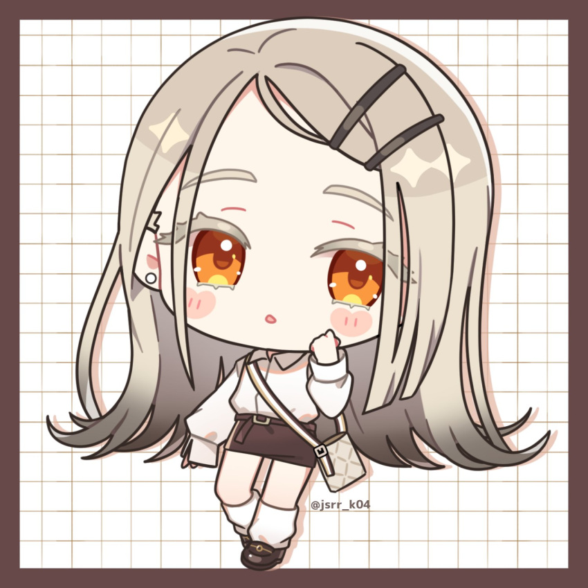 Safebooru - 1girl bag black shoes blush stickers border brown border ...