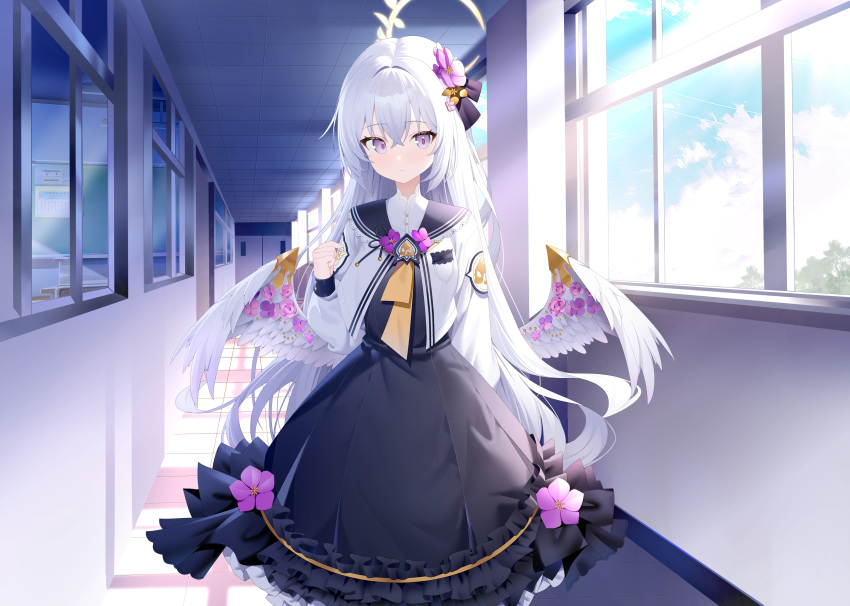 Safebooru - 1girl absurdres arm at side azusa (blue archive) black dress black ribbon blue ...