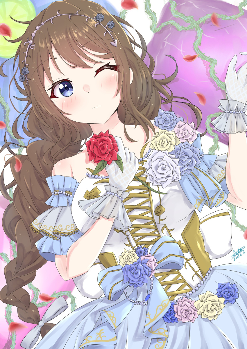 Safebooru - 1girl absurdres bare shoulders blue bow blue dress blue eyes bow braid brown hair ...