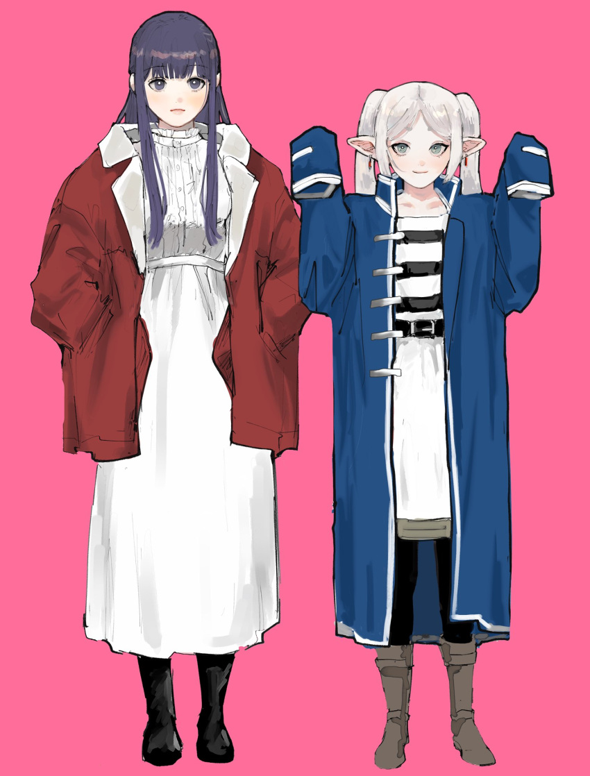 Safebooru - 2girls belt belt buckle black belt black boots black pantyhose blue coat blunt ends ...