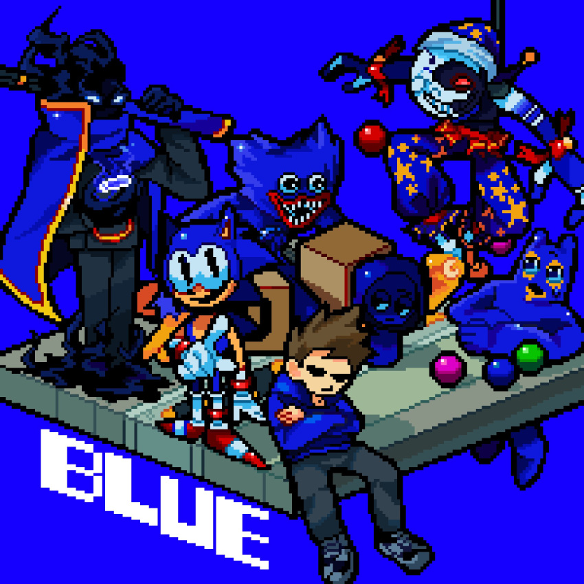 Safebooru - 6+boys 9aaaalt29 :d black eyes black shoes blank eyes blue ...