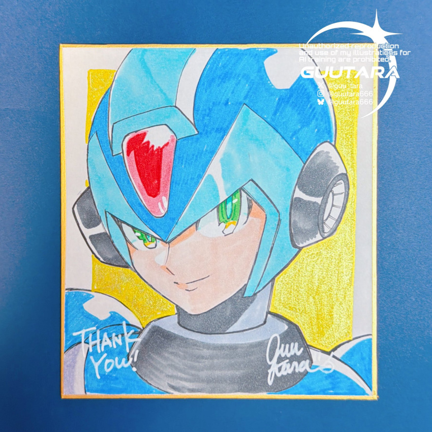 Safebooru - 1boy blue helmet close-up closed mouth forehead jewel gold ...