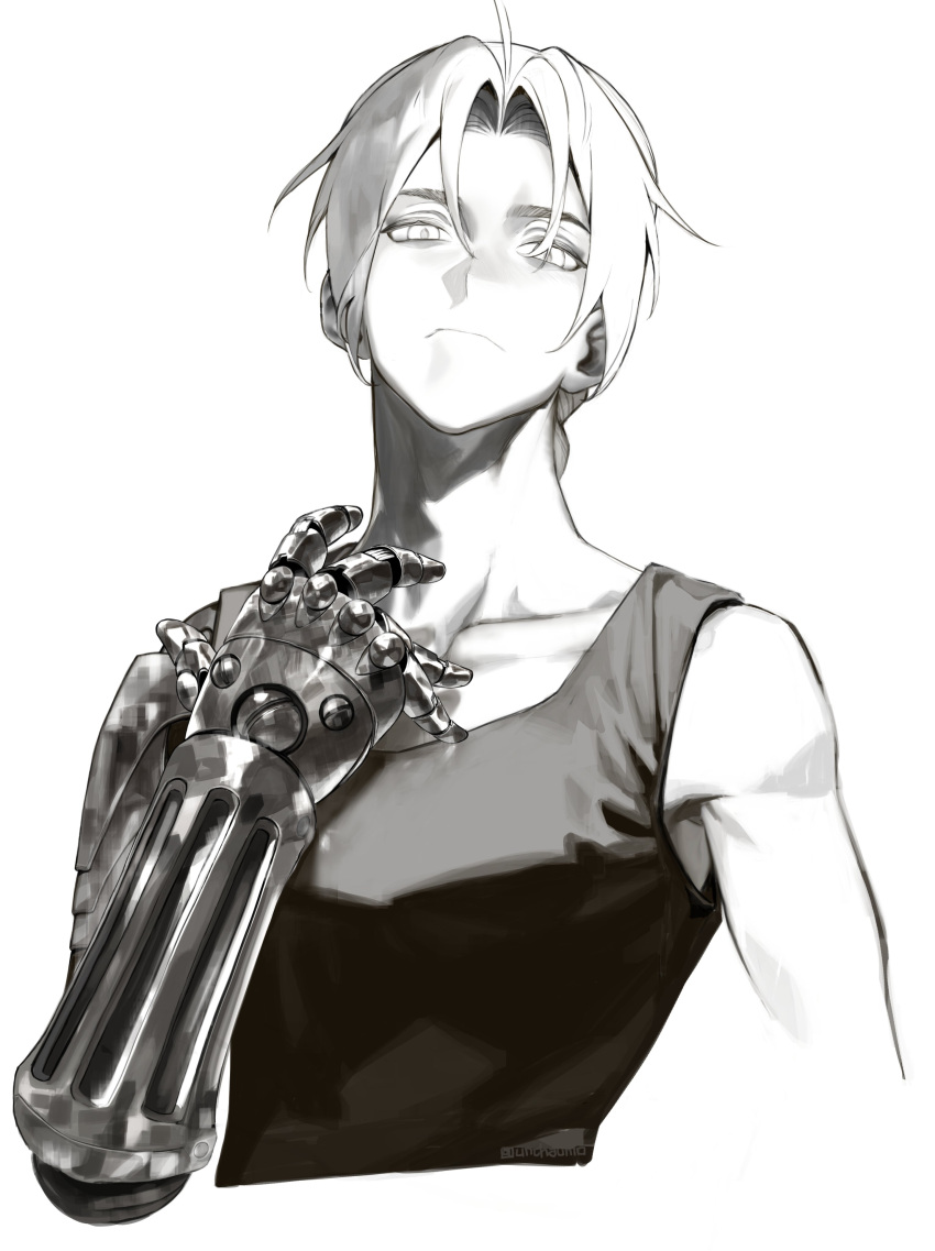 Safebooru - 1boy absurdres arm up cbow closed mouth collarbone cropped ...