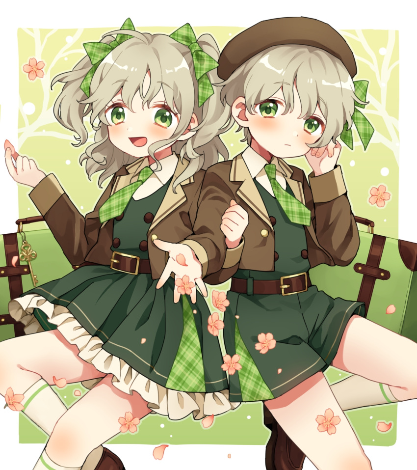 Safebooru - 1boy 1girl belt blush border brother and sister brown belt brown headwear brown ...