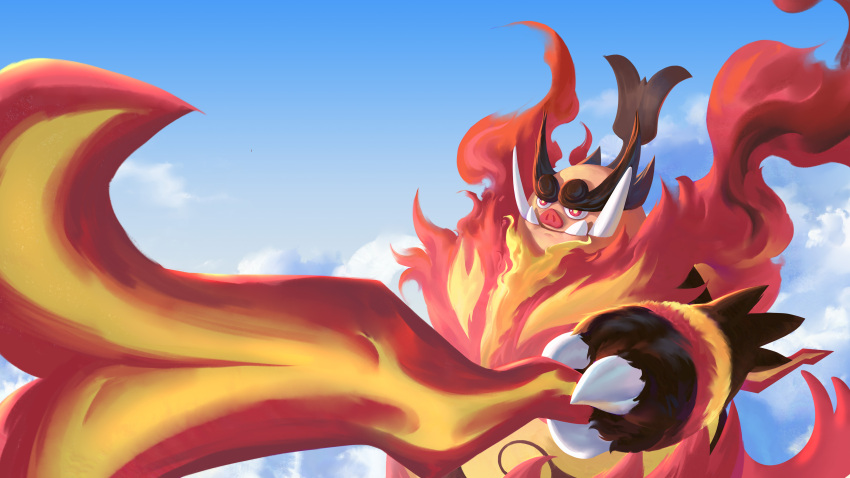 Safebooru - absurdres claws clouds commentary request day emboar fire ...