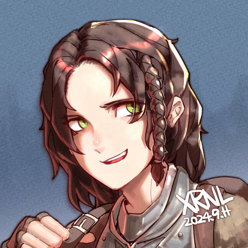 Safebooru - 1girl armor artist name black hair blush braid brown gloves ...