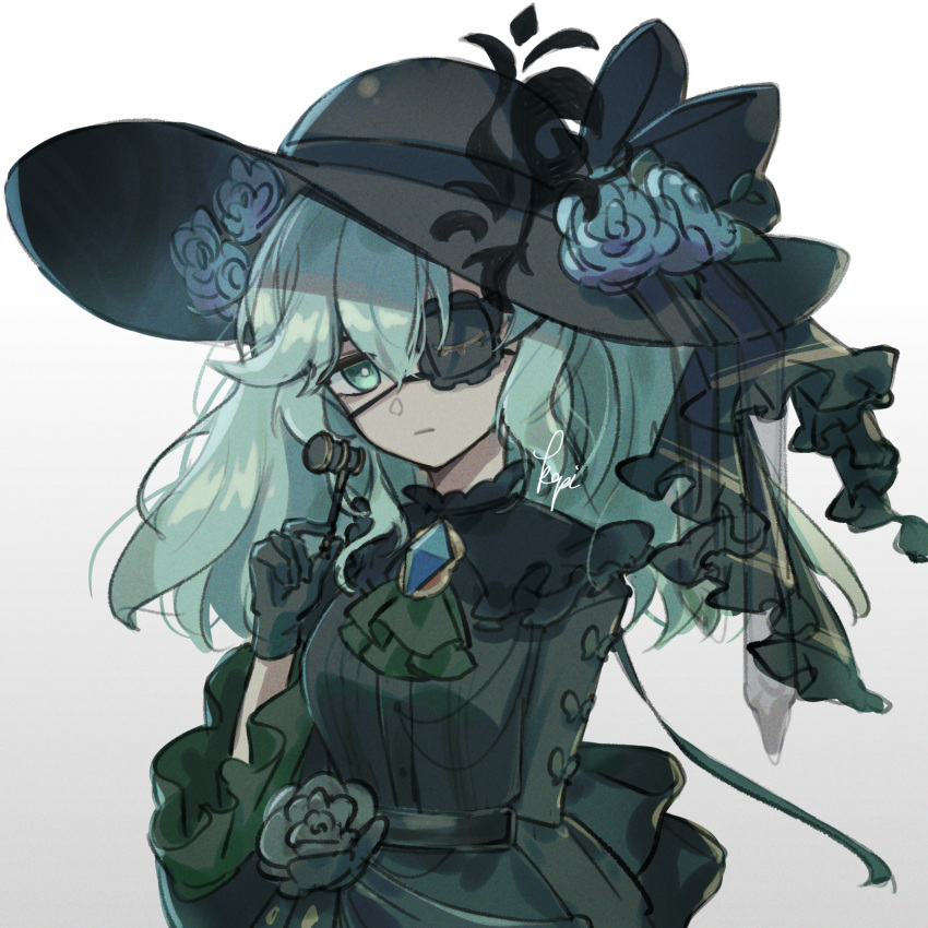 Safebooru - 1girl ascot black dress black gloves black hat blue ...