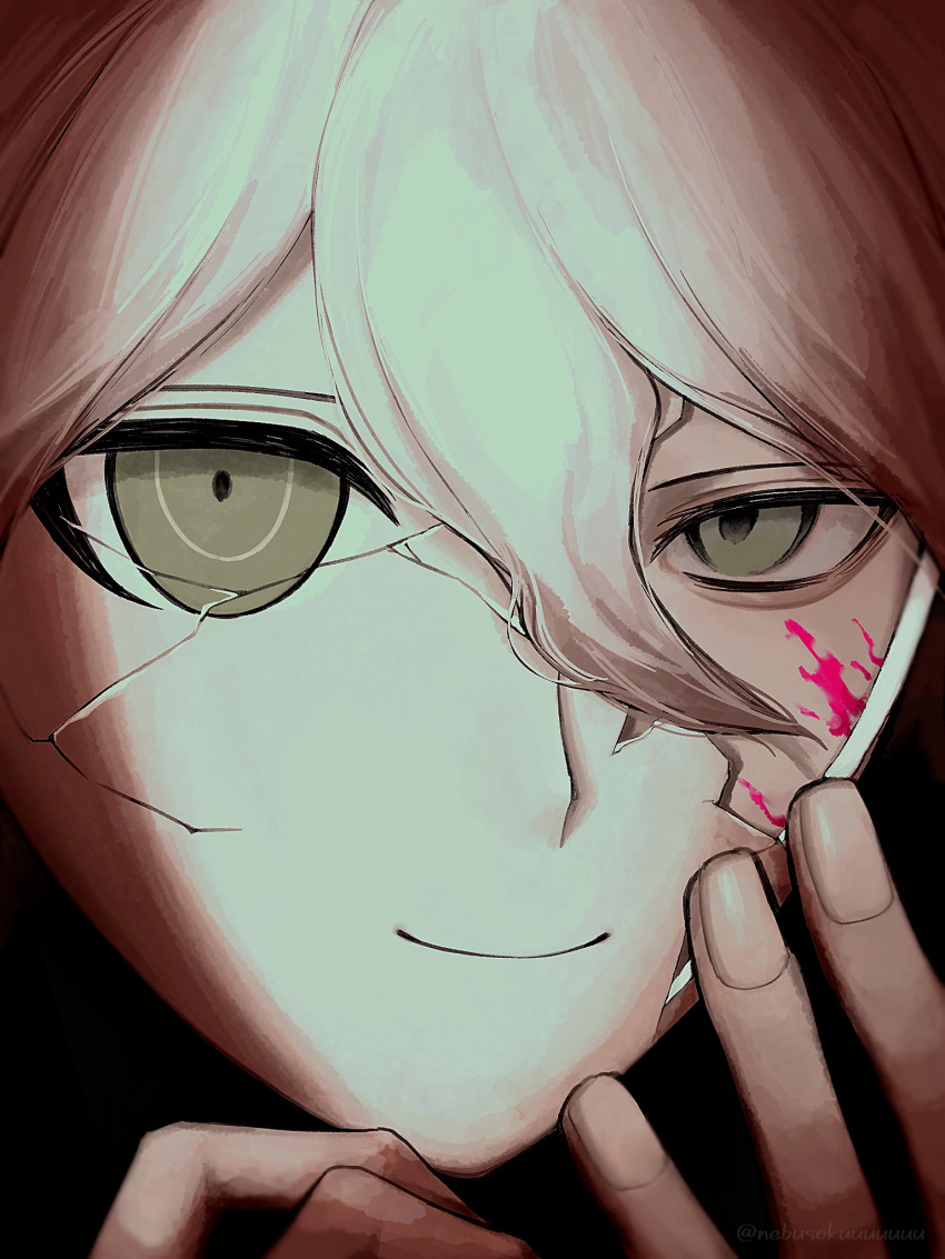 Safebooru - 1boy artist name blood blood on face brown eyes cracked ...