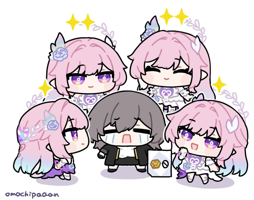 Safebooru - 2girls bare shoulders blue hair chibi closed eyes closed ...